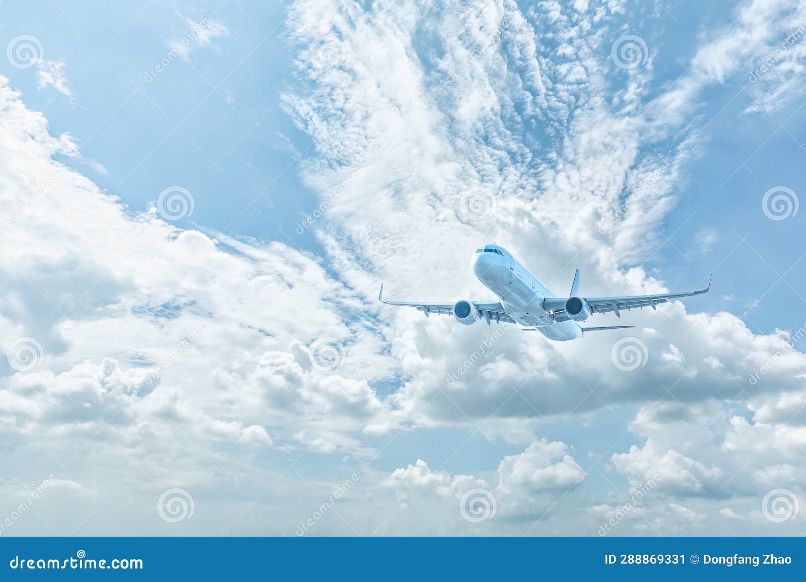 Large Airplane Flying in Clear Sky Stock Illustration - Illustration of ...