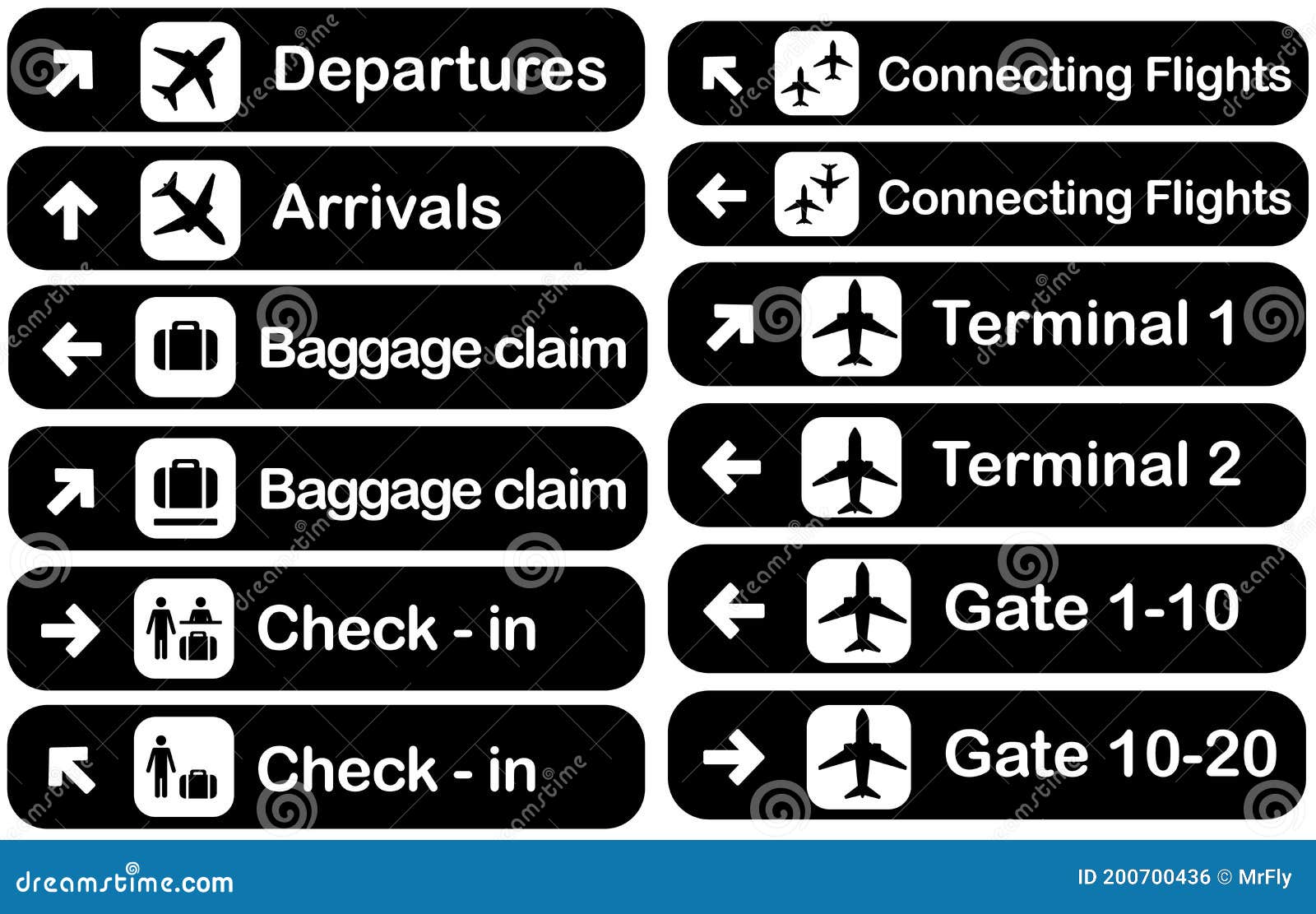 Large Airport Dirrection Signs Collection Vector Illustration Stock Vector Illustration Of