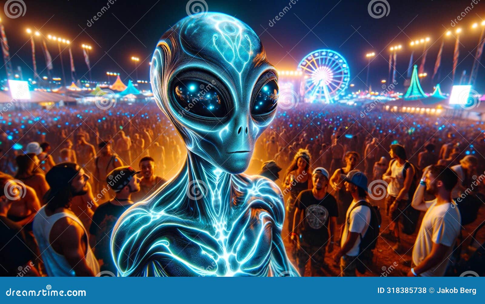 A Large Alien is Standing in Front of a Crowd of People Stock Photo ...
