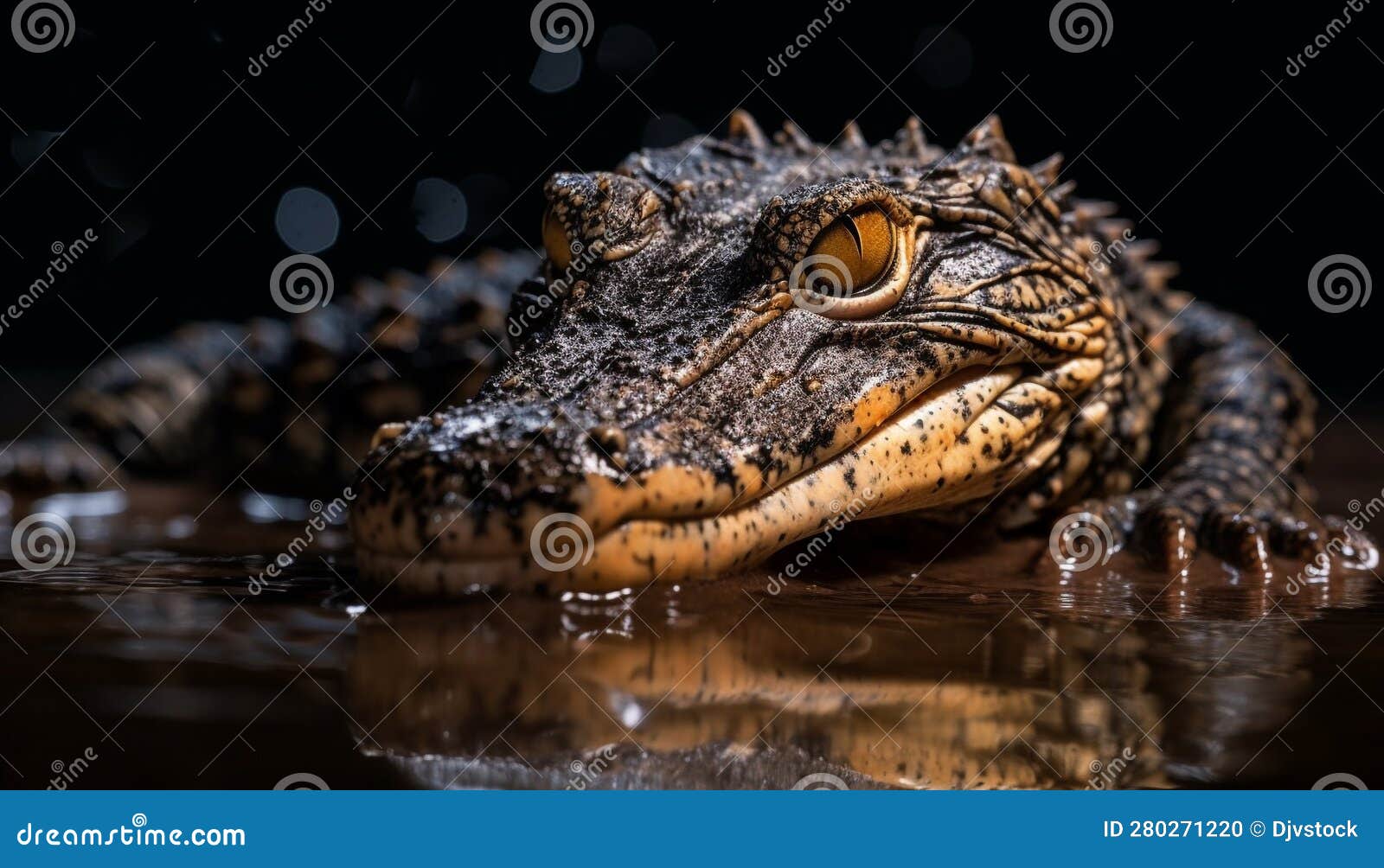 Large Alligator with Multi Colored Scales Looking at Camera in Swamp ...