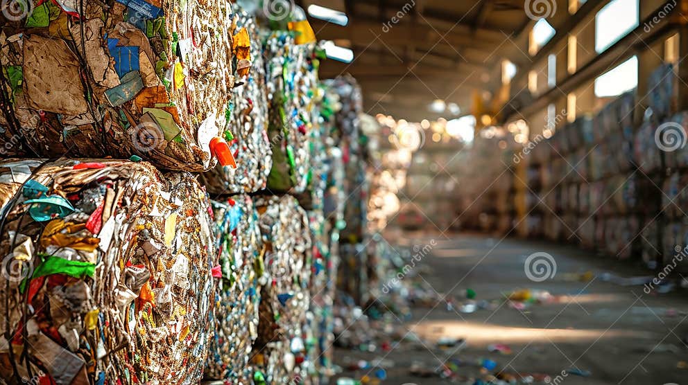 Large Amount of Trash Piled Up in a Warehouse at a Garbage Processing ...
