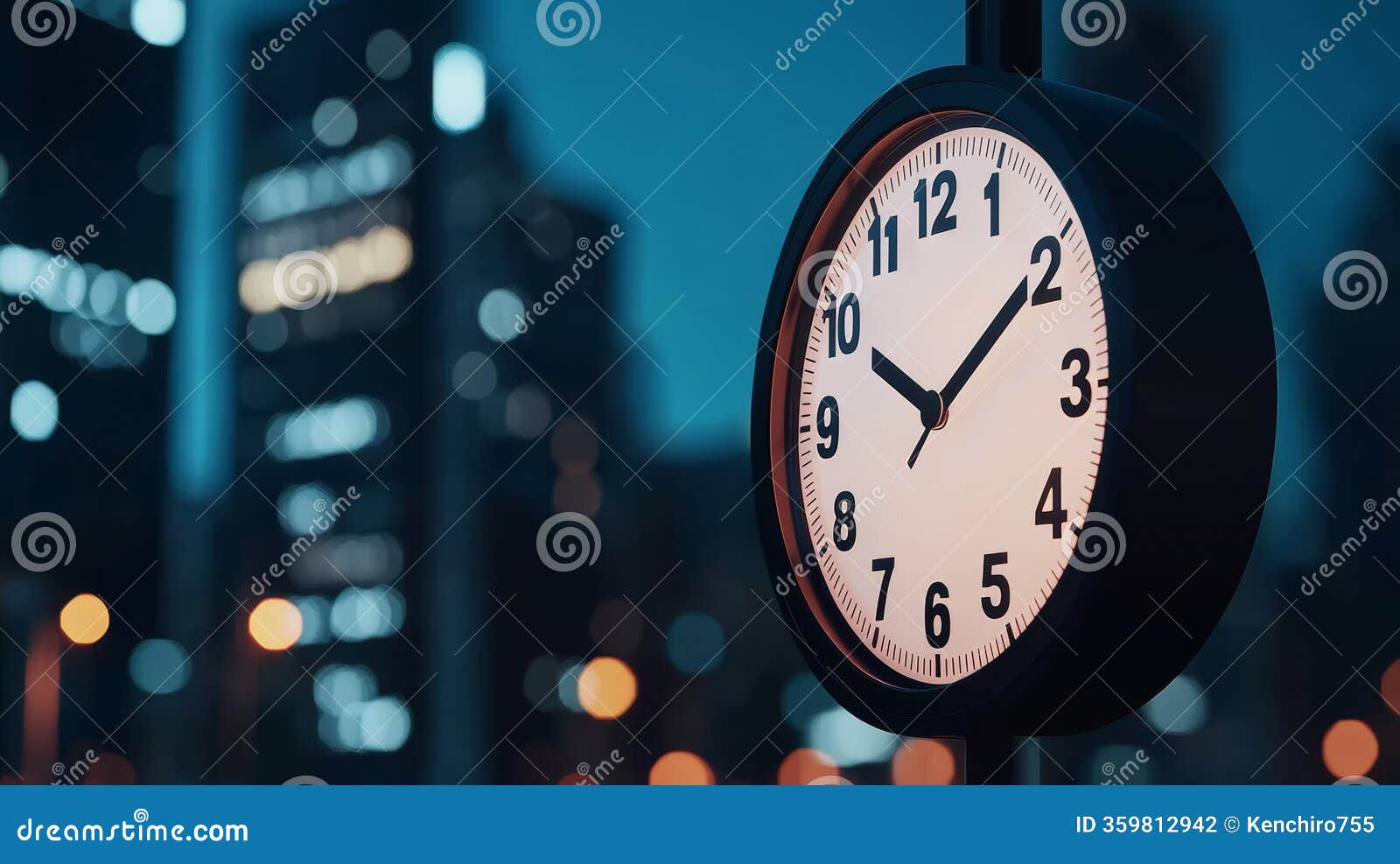 Large Analog Clock Illuminated at Night with Blurred Cityscape in ...