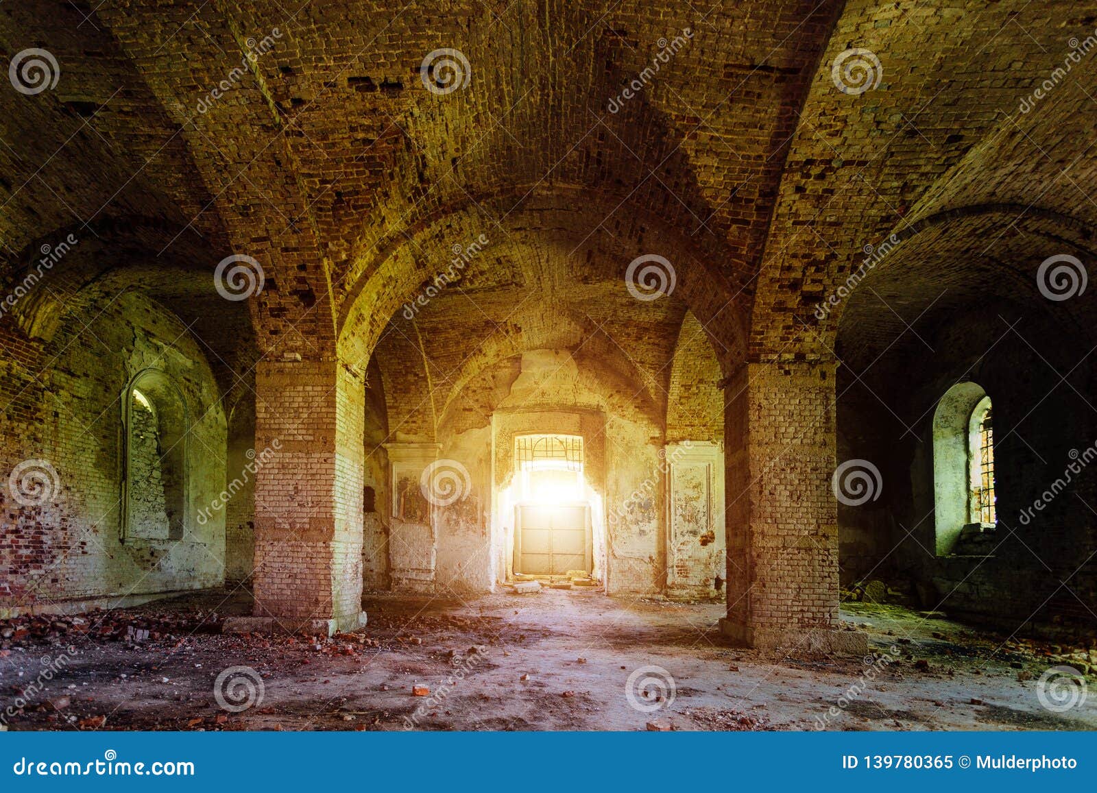 Large Ancient Vaulted Hall of Abandoned Building Stock Image - Image of ...