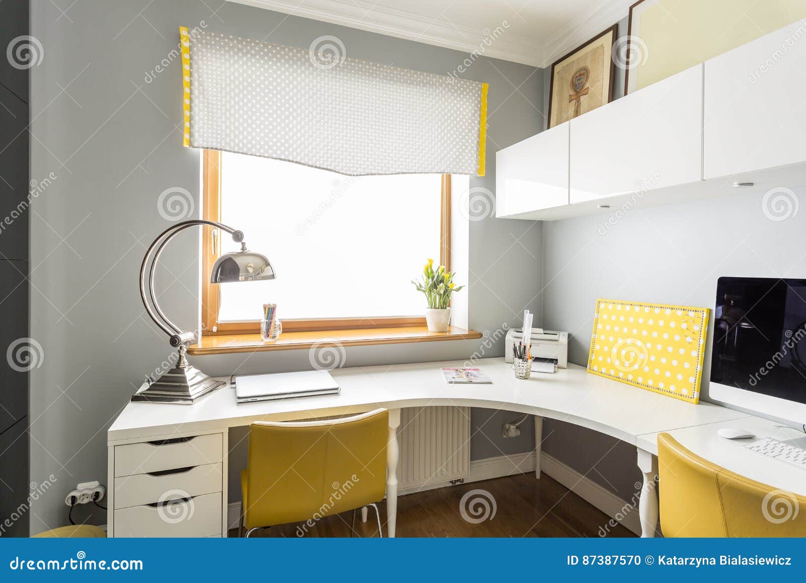 Large, Angular Desk in an Office Stock Photo - Image of floor, interior ...
