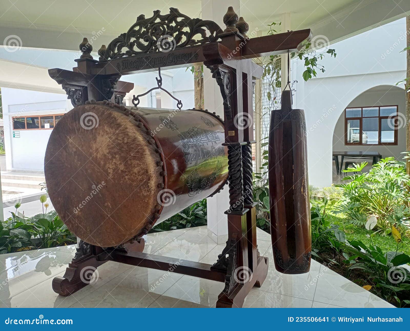 Large and Antique Looking Wooden Drum or Bedug at a Mosque Editorial ...