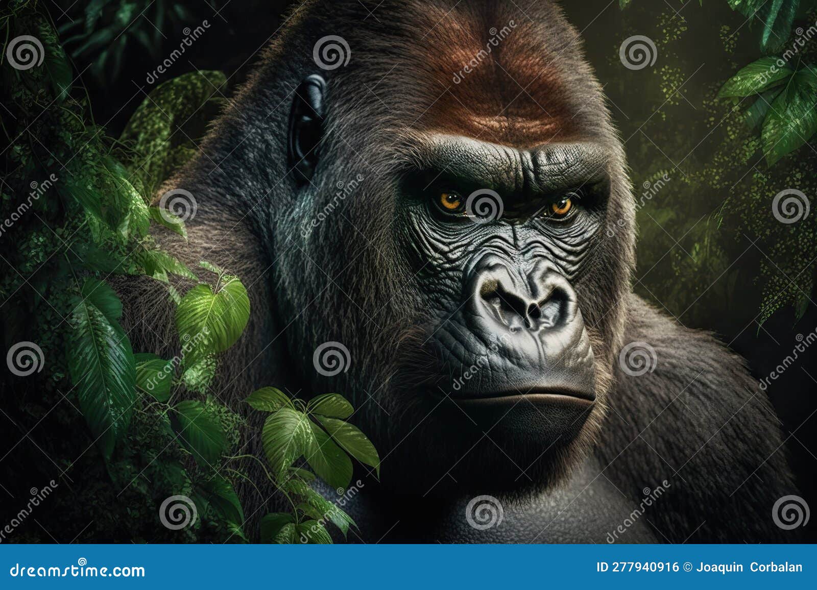 A Large Ape Hides among the Leaves of a Large Tree in the Jungle. Ai ...