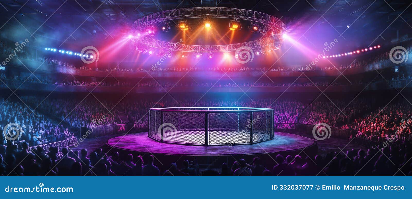 A Large Arena with an Octagonal MMA Ring in the Centre and a Crowd of ...