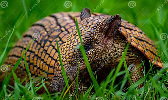 A Large Armadillo is Sitting in the Grass Stock Photo - Image of green ...