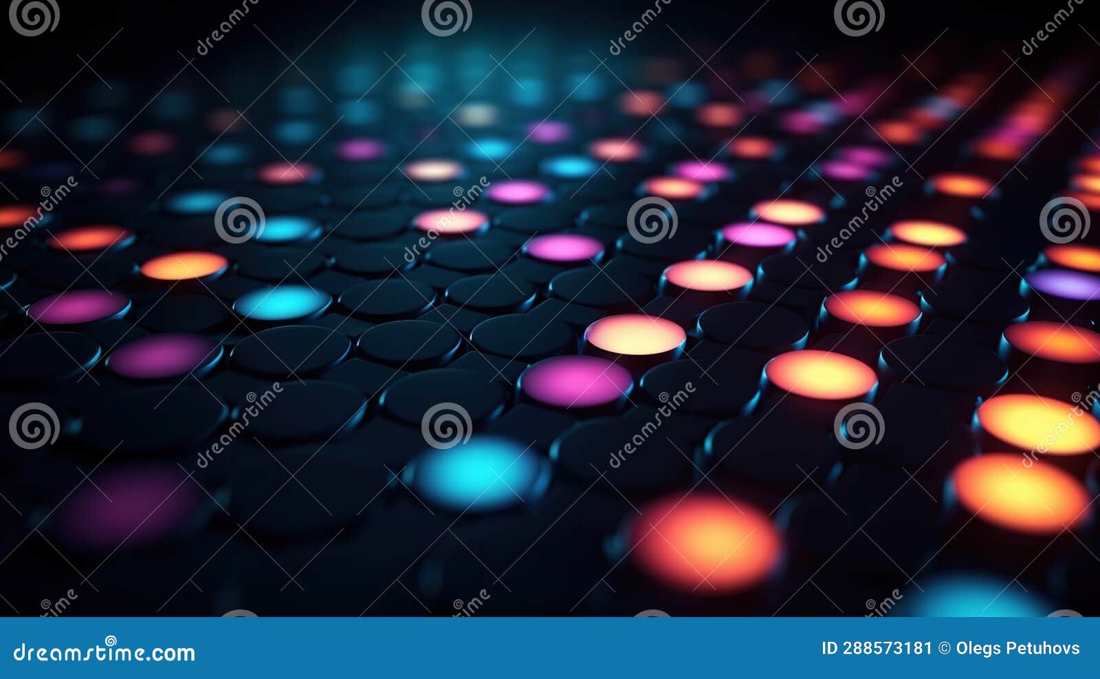 A Large Array of Colorful Circles on a Black Background with a Bright ...