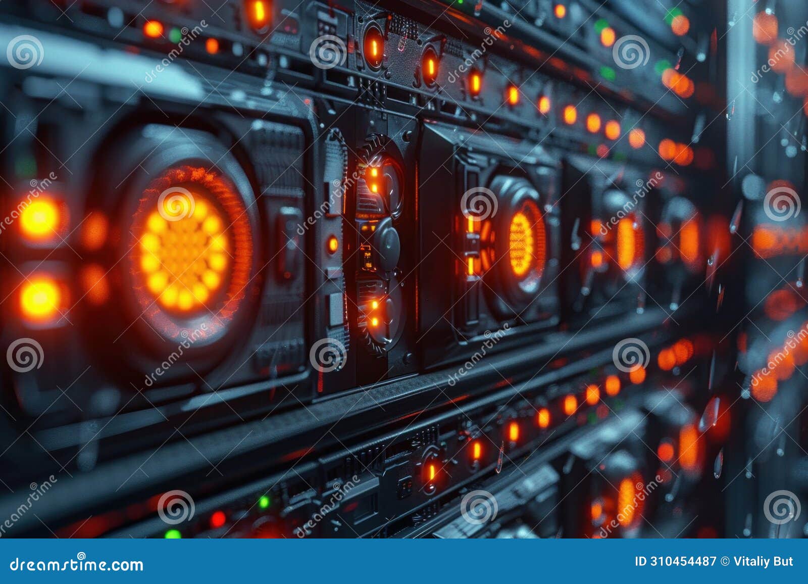 Large Array of Red and Yellow Lights in Server Room Stock Image - Image ...