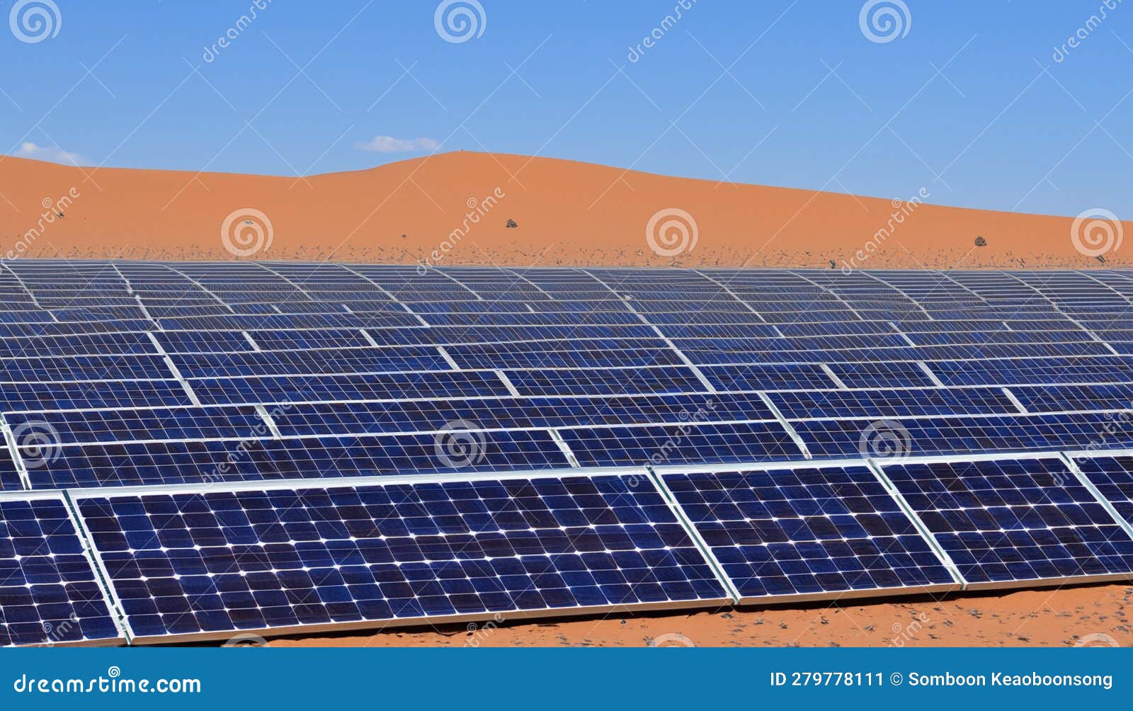 Large Array of Solar Panels Farm in the Desert , Clean Energy and ...