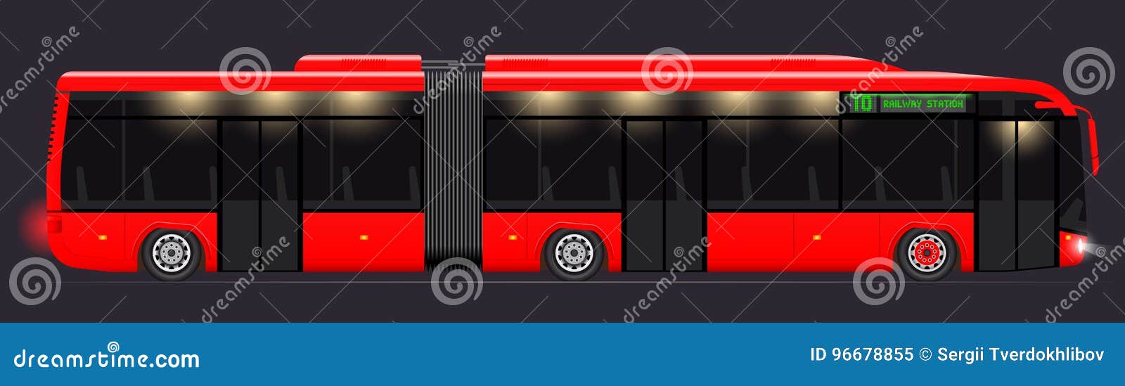 Large Articulated Bus. Red with Modern Design. Side View. Translucent ...