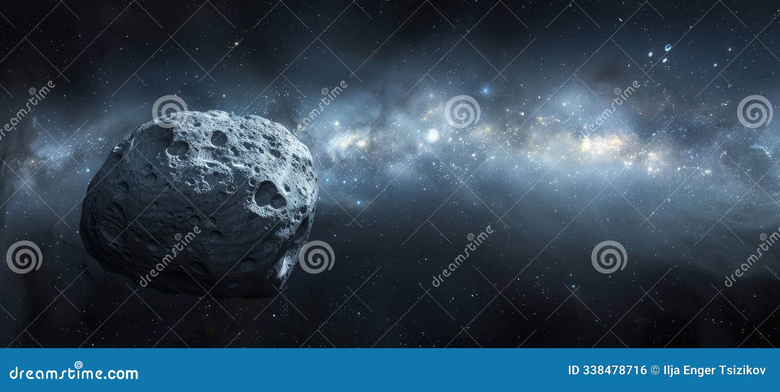 Large Asteroid in Deep Space, Galactic Background with Milky Way ...