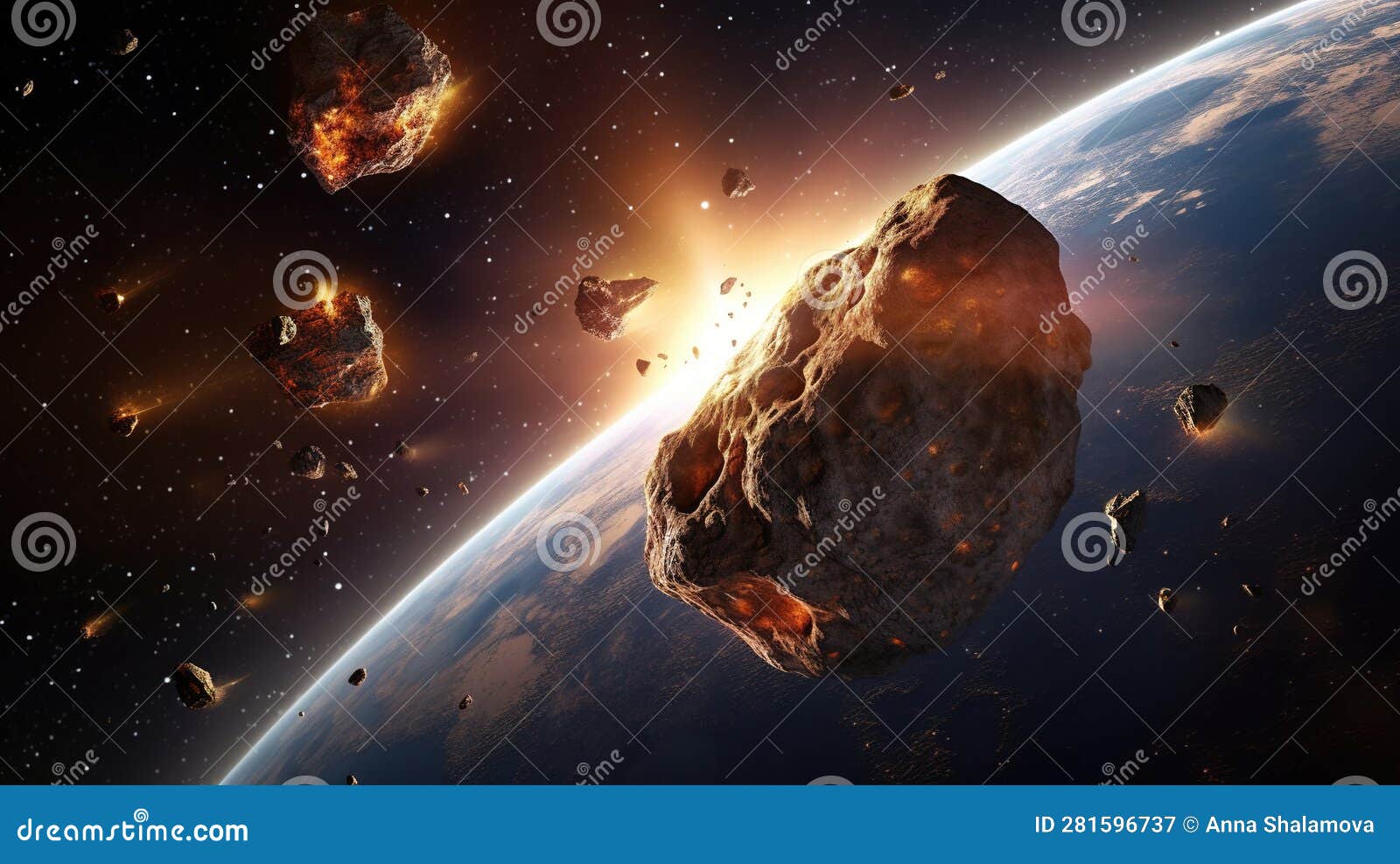 A Large Asteroid Enters the Earth S Atmosphere Stock Illustration ...