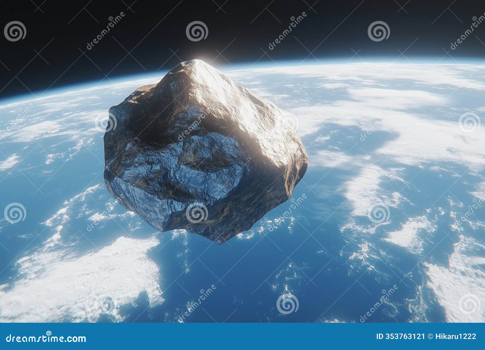 A Large Asteroid Floating in Space, with Earth Visible Below it. Stock ... A Large Asteroid Floating in Space, with Earth Visible Below it. Stock ...