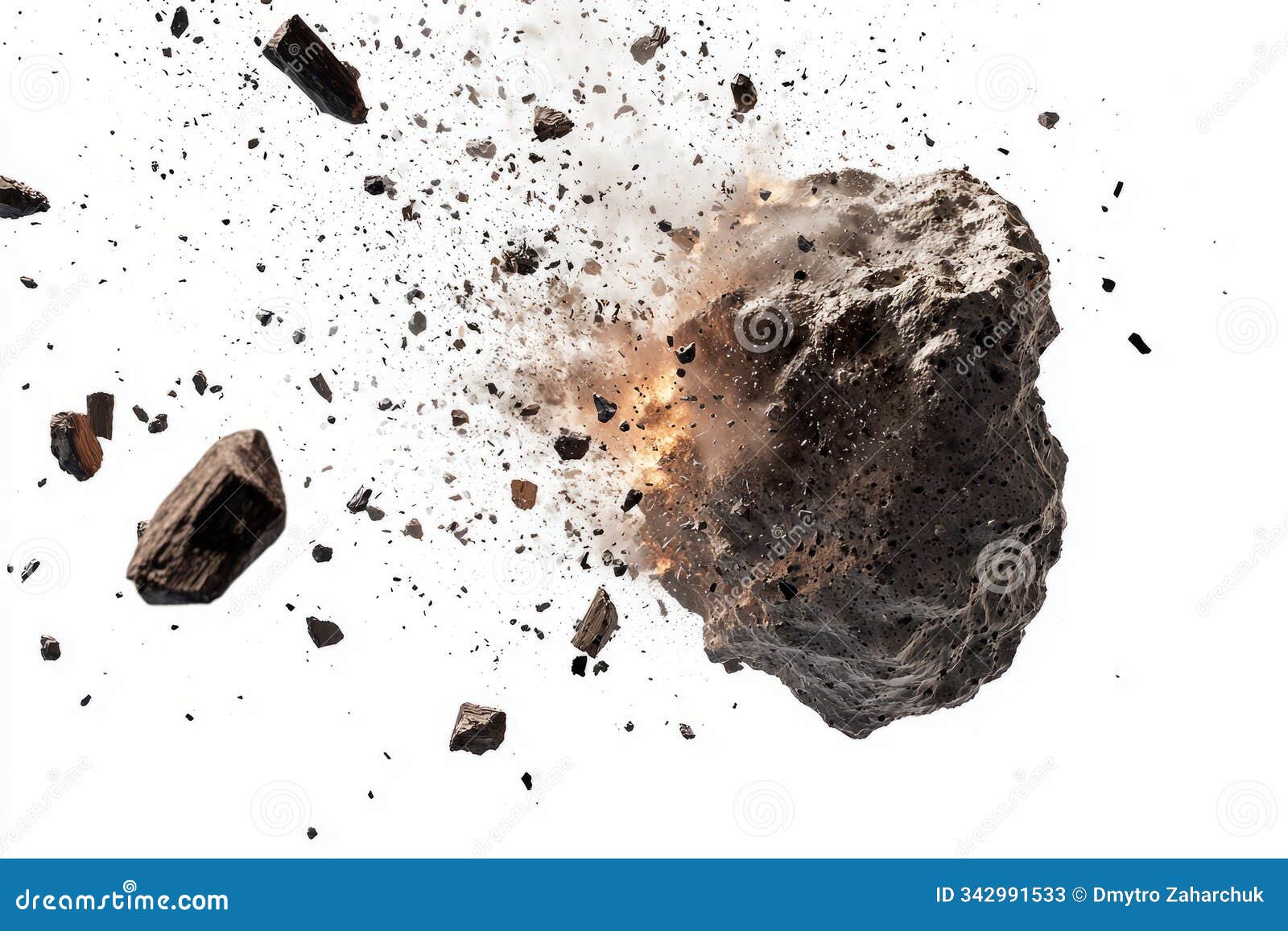 Large Asteroid in the Process of Exploding, Small Parts Flying Off ...