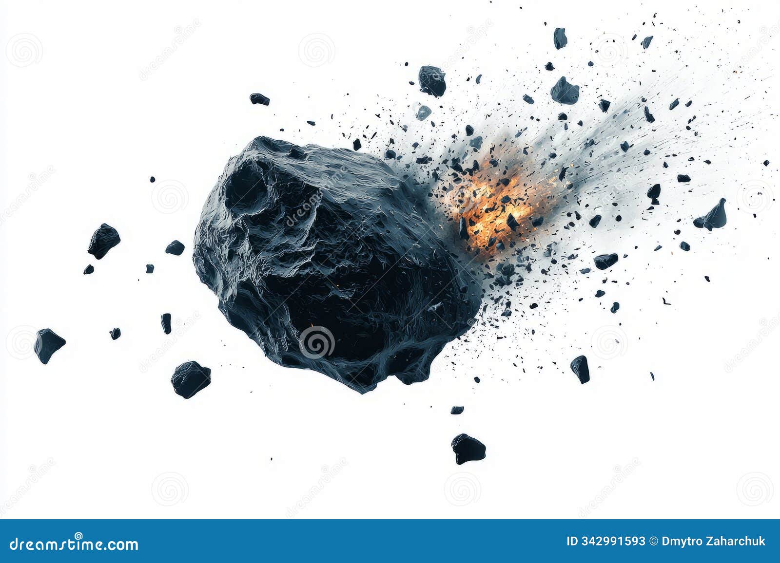 Large Asteroid in the Process of Exploding, Small Parts Flying Off ...