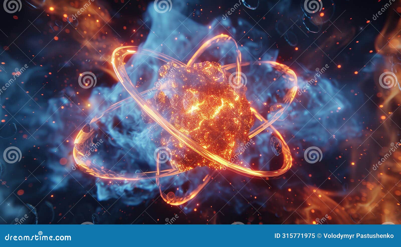 A Large Atom with Fire and Flames Stock Image - Image of explosion ...