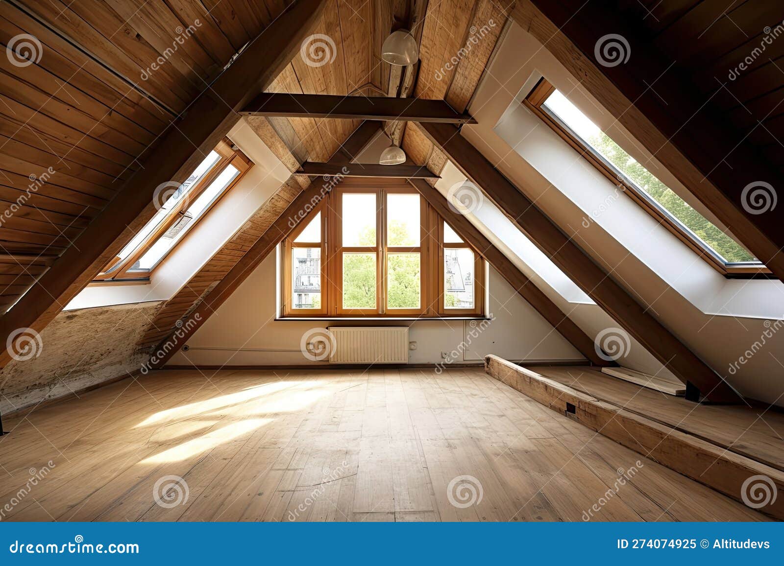 Large Attic Room, with View of the Outdoors, Featuring a Window and ...