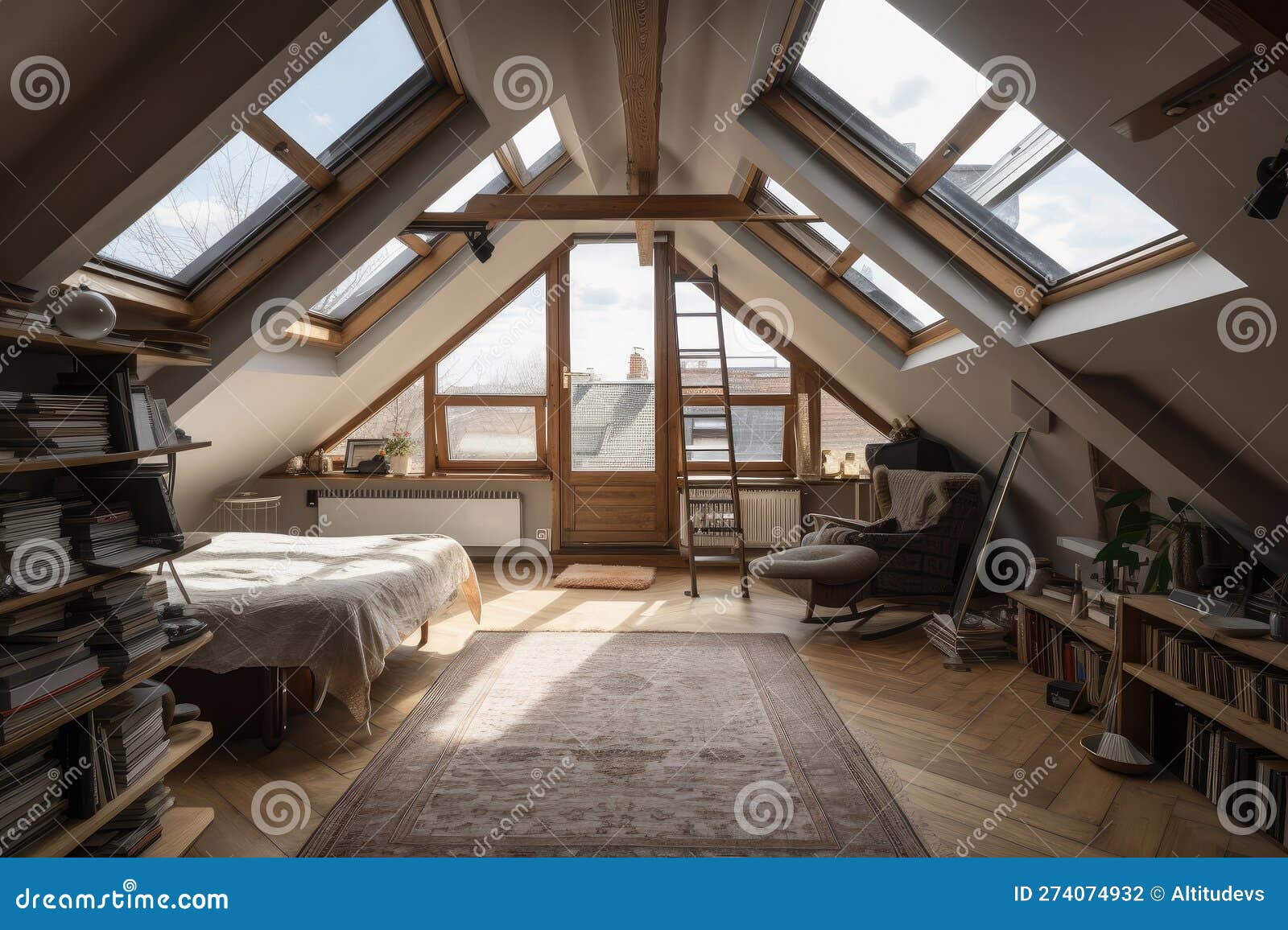 Large Attic Room, with View of the Outdoors, Featuring a Window and ...
