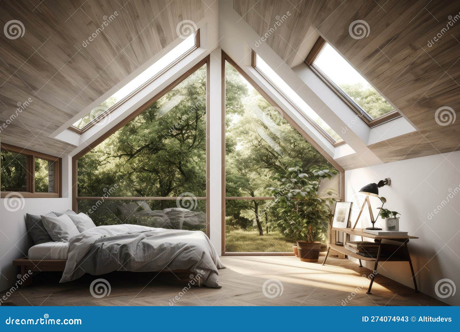 Large Attic Room, with View of the Outdoors, Featuring a Window and ...