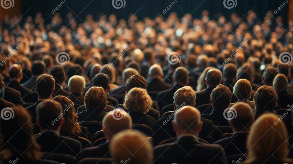 A Large Audience Seated in a Conference Hall, Back View Stock ...