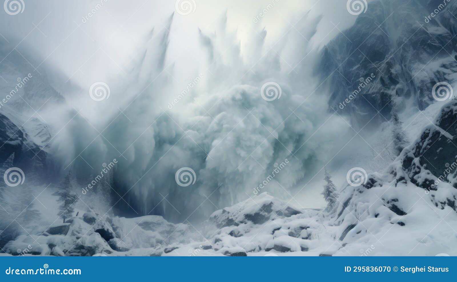 A Large Avalanche Falling Down at Mountains, AI Stock Photo - Image of ...