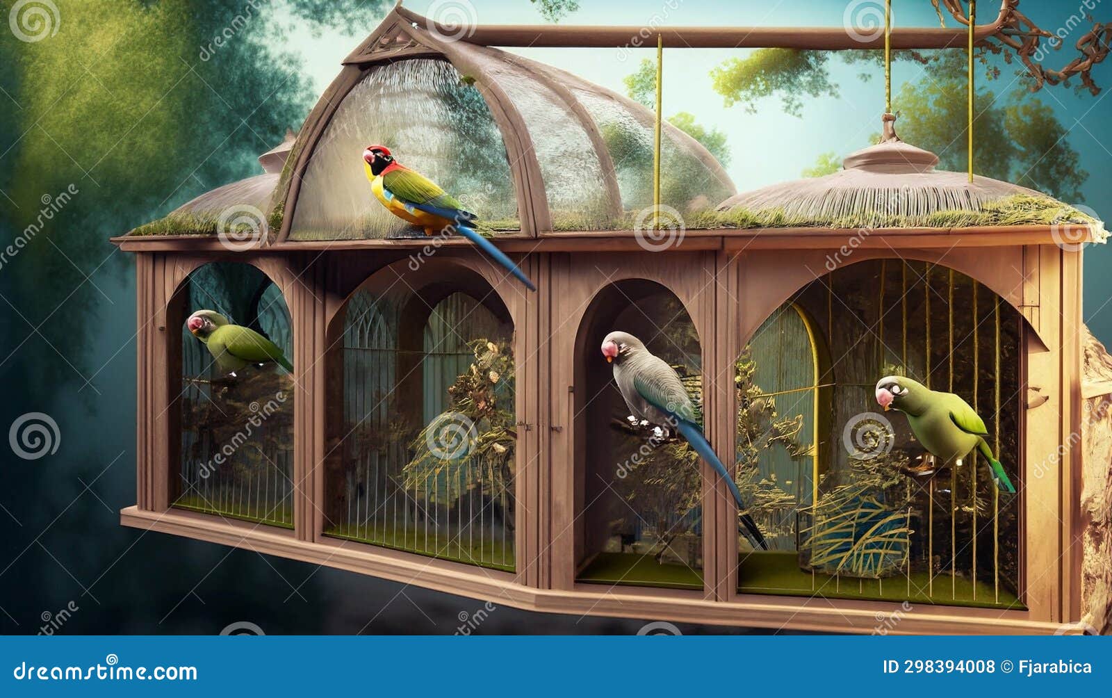 A Large Aviary with Parrots Stock Illustration - Illustration of ...