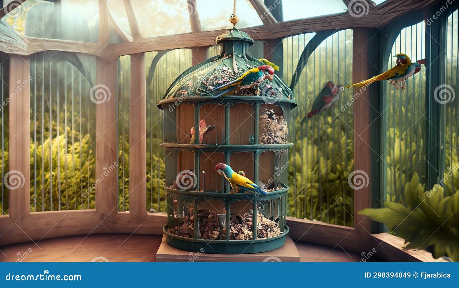 A Large Aviary with Parrots Stock Illustration - Illustration of house ...