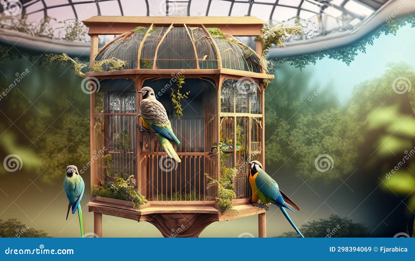 A Large Aviary with Parrots Stock Illustration - Illustration of ...