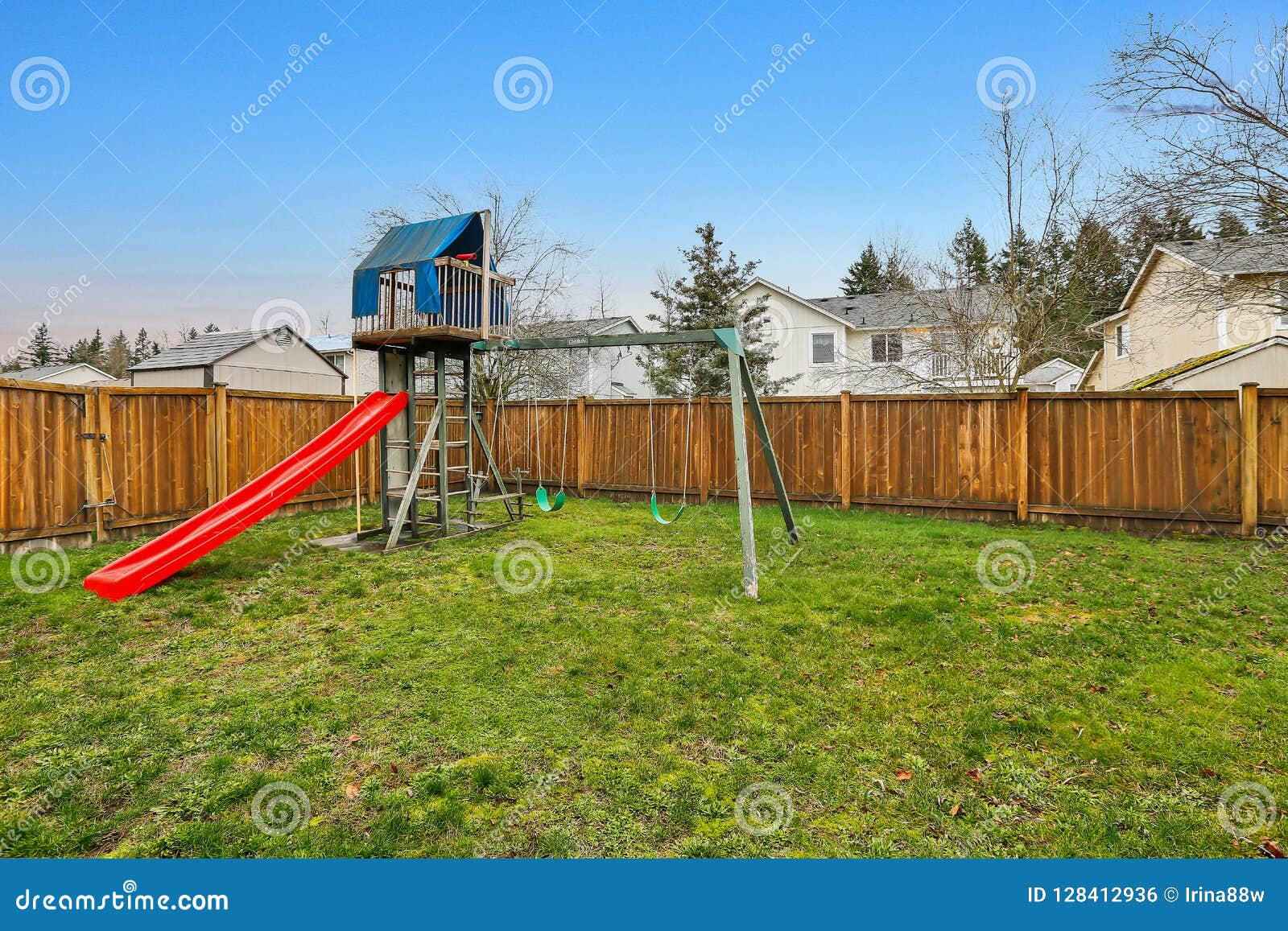Large Back Yard with Playground Stock Photo - Image of furniture ...