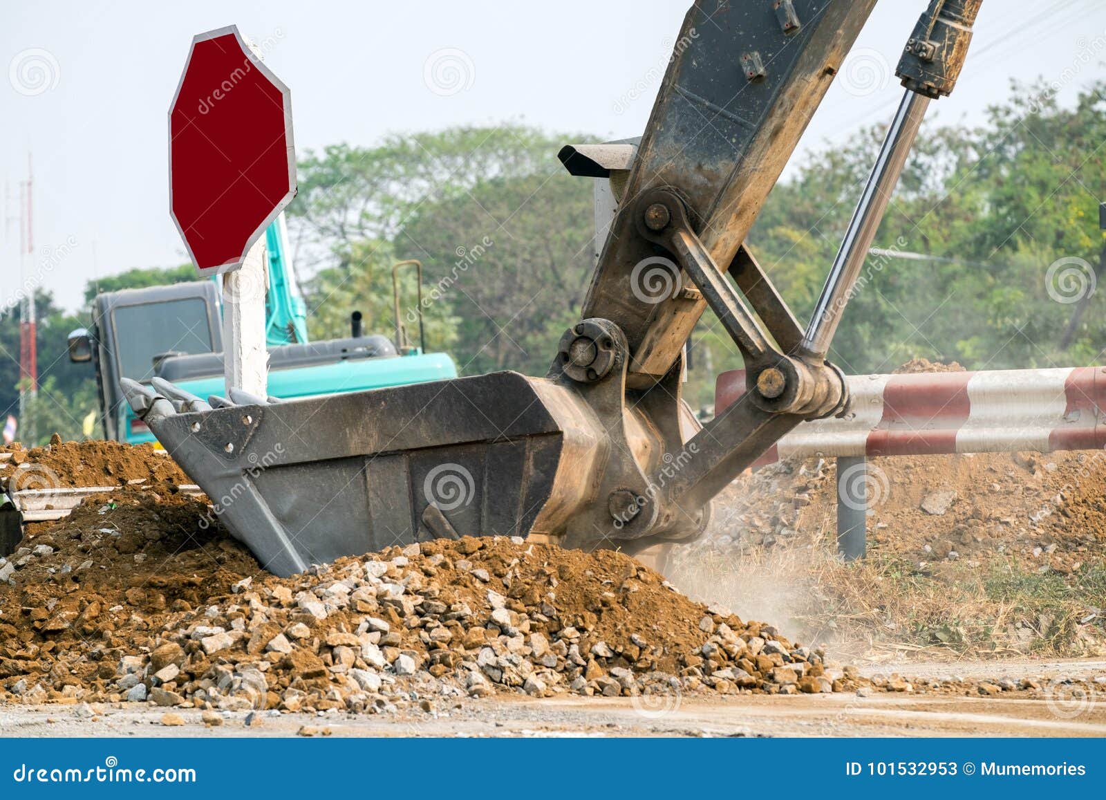 Large Backhoe Heavy Dig Soil Stone Stock Image - Image of hydraulic ...