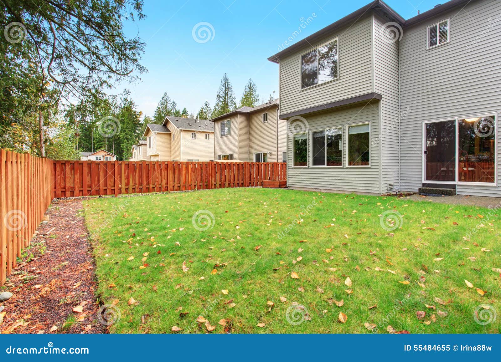 Large Backyard with Lots of Grass. Stock Image - Image of outside ...