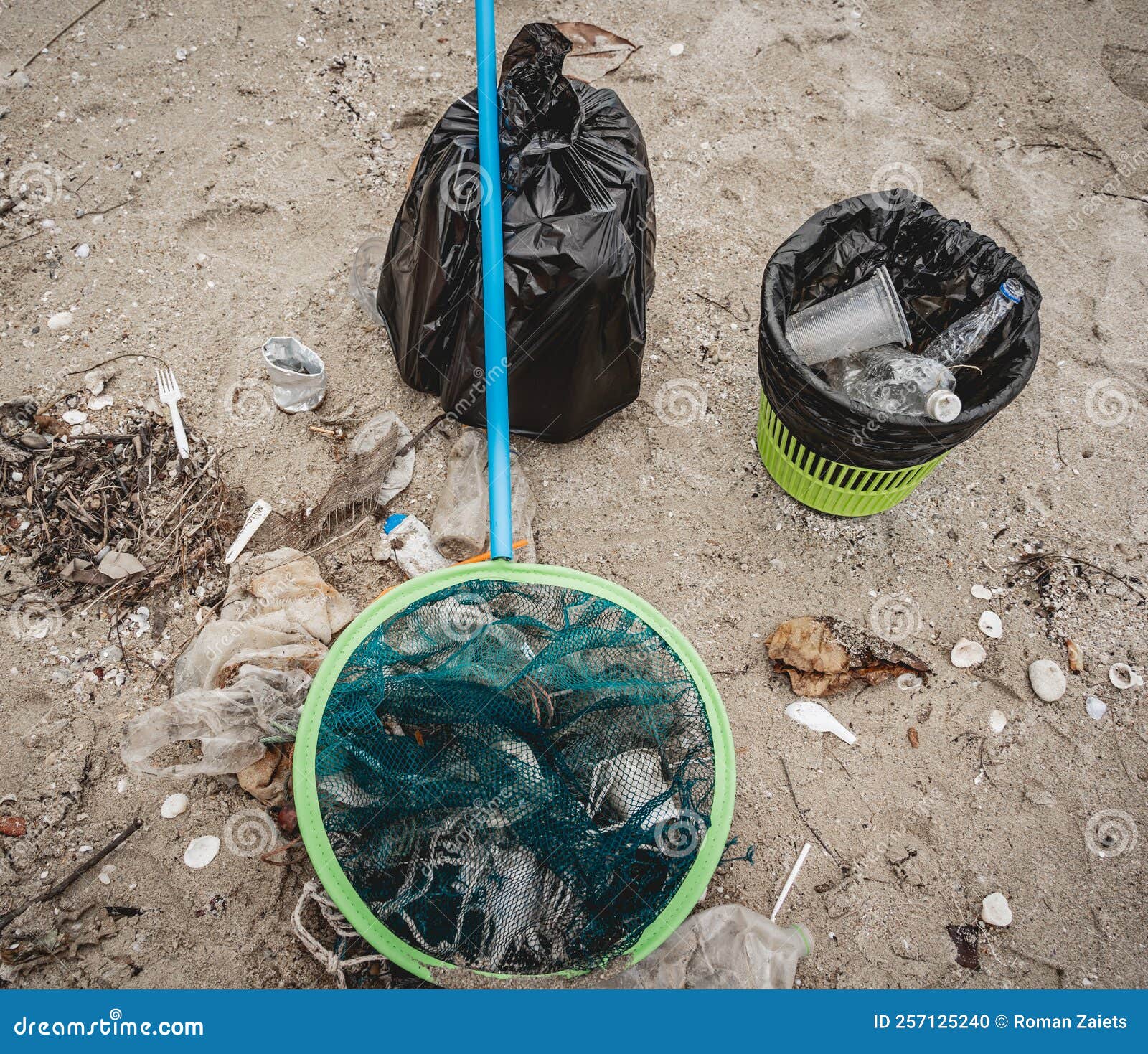 Large Bags with Collected Plastic and Other Waste on the Beach Stock ...