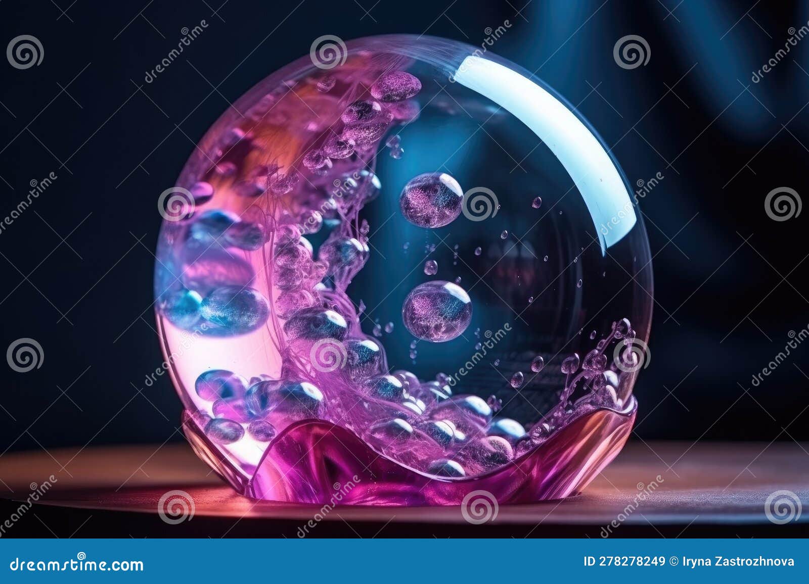 A Large Ball with Liquid Inside and Pink Bubbles. Generative AI Stock ...