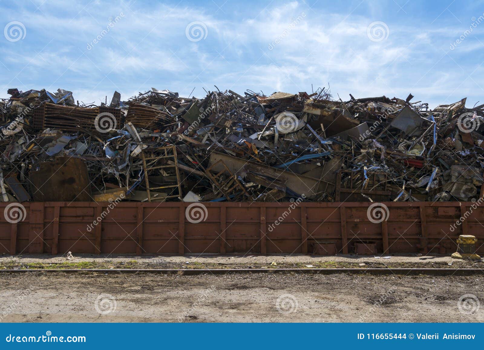 Large Barge with Scrap Metal at the River Pier Stock Photo - Image of ...