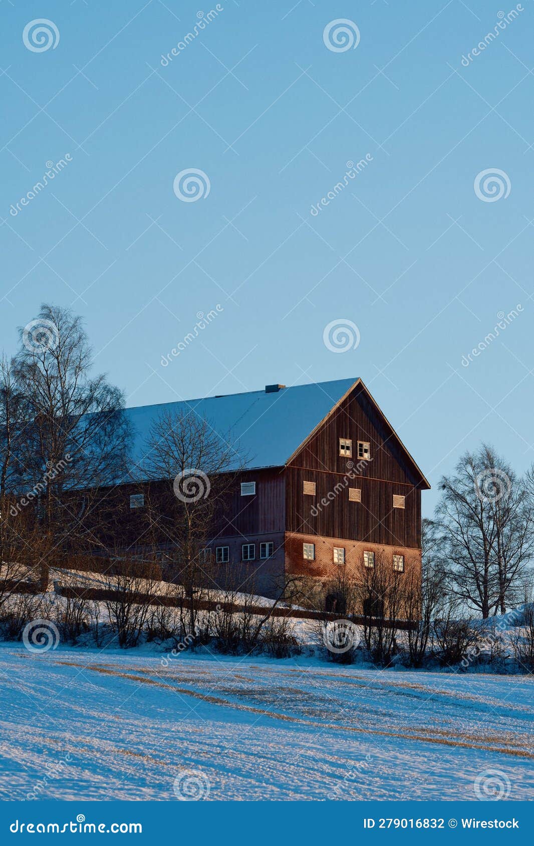 Large Barn with Snow, Situated in a Rural Environment Stock Photo ...