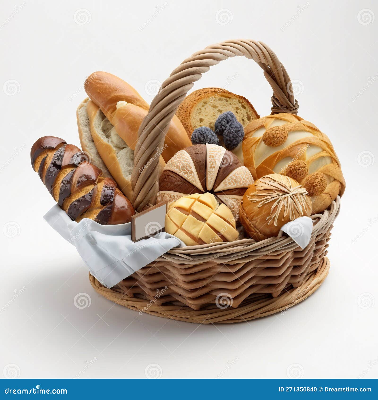 Large Basket Full of Assorted Breads Isolated on White Background. Ai ...