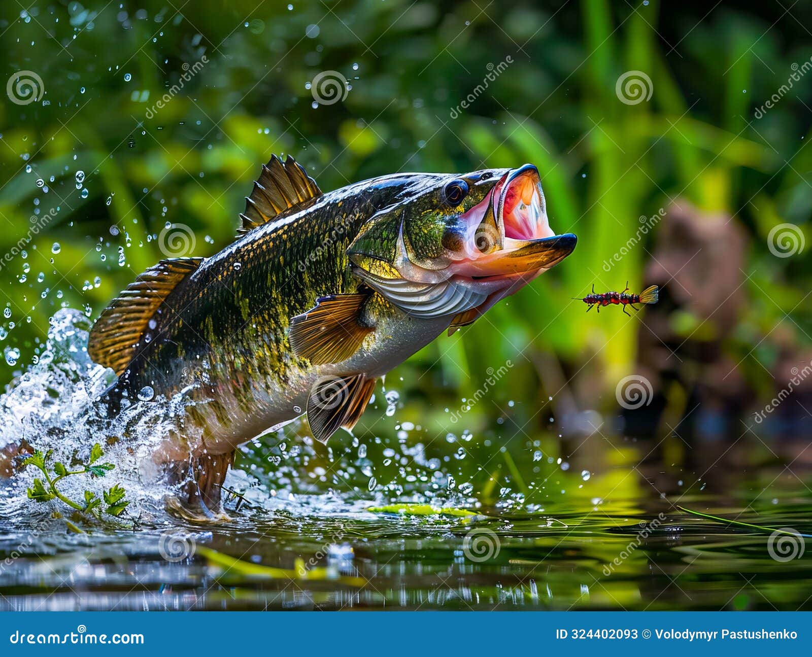 A Large Bass Jumping Out of the Water Stock Image - Image of bass ...