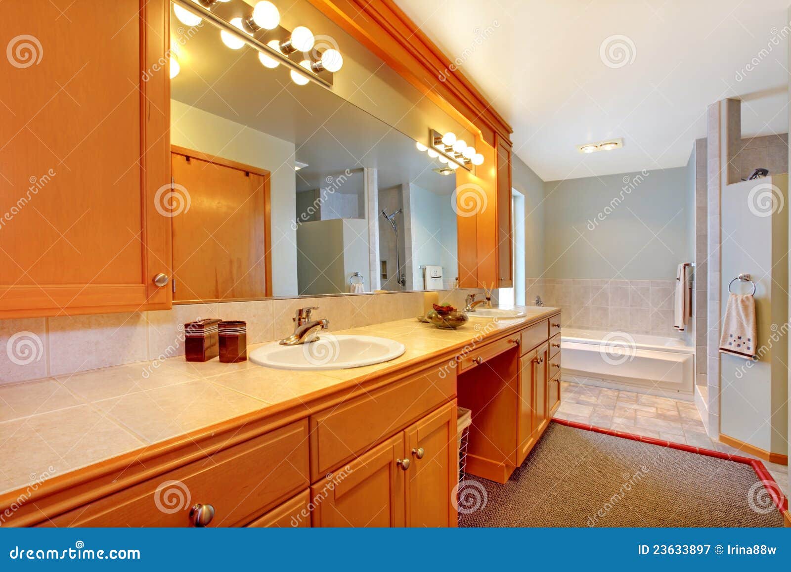 Large Bathroom with Double Sinks. Stock Image - Image of bathroom ...