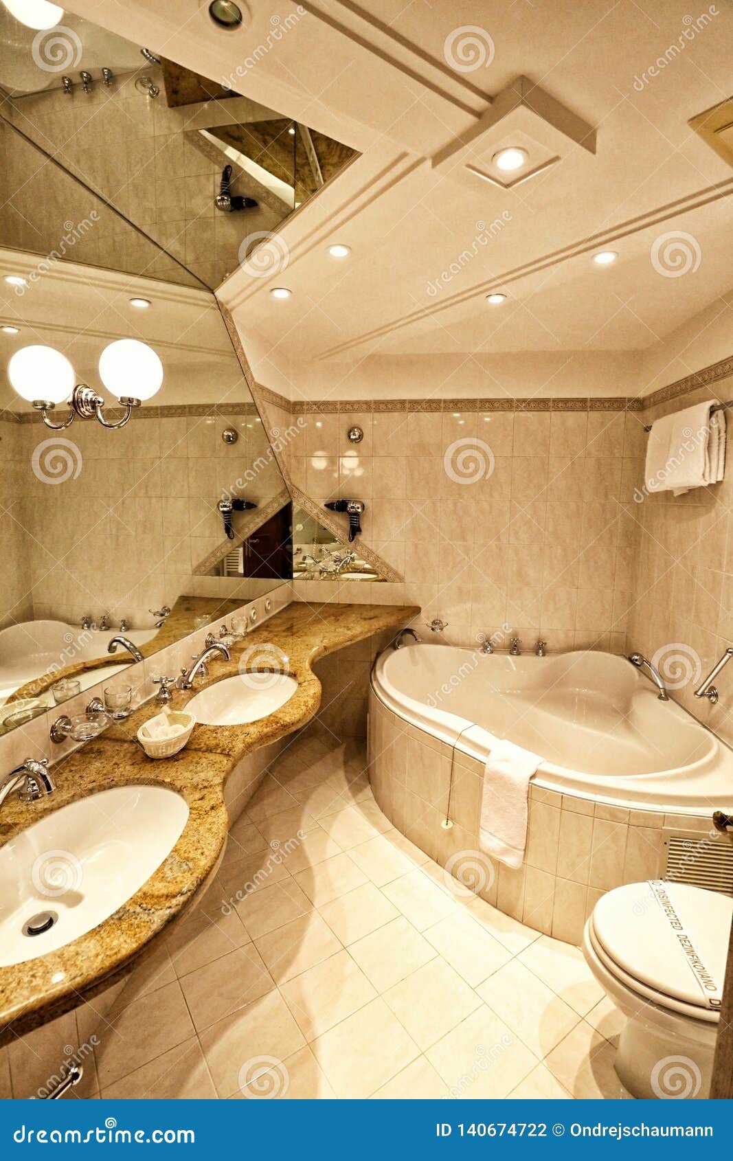 Large Bathroom with Pair of Basins and Large Bath Stock Photo - Image ...
