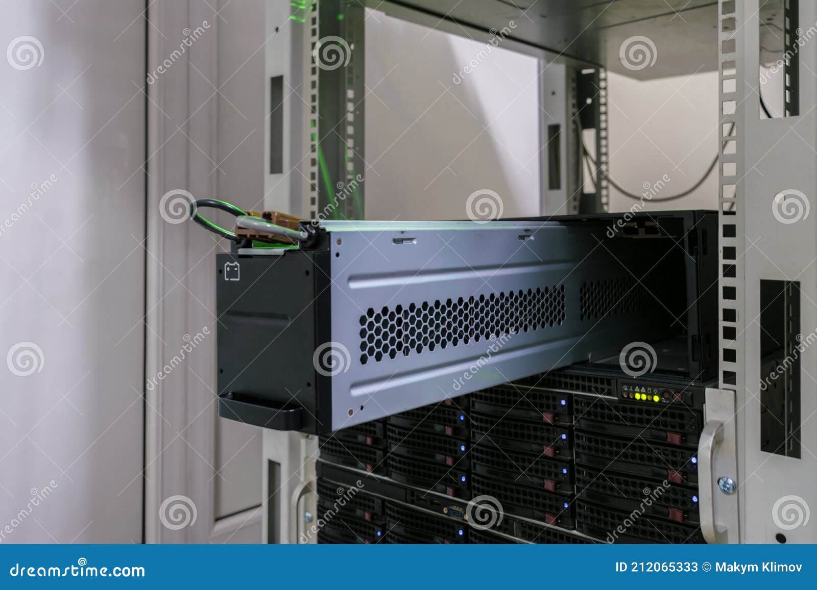 Large Battery Close-up. Changing the Power Module in the Server Room ...