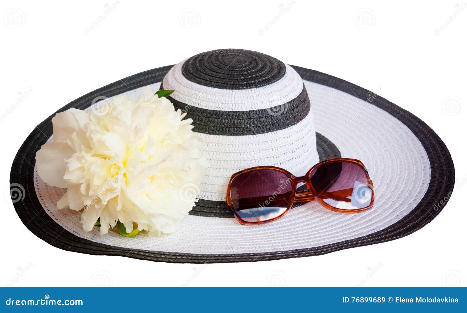 Large Beach Hat and Glasses from the Sun Isolated on White Stock Image ...