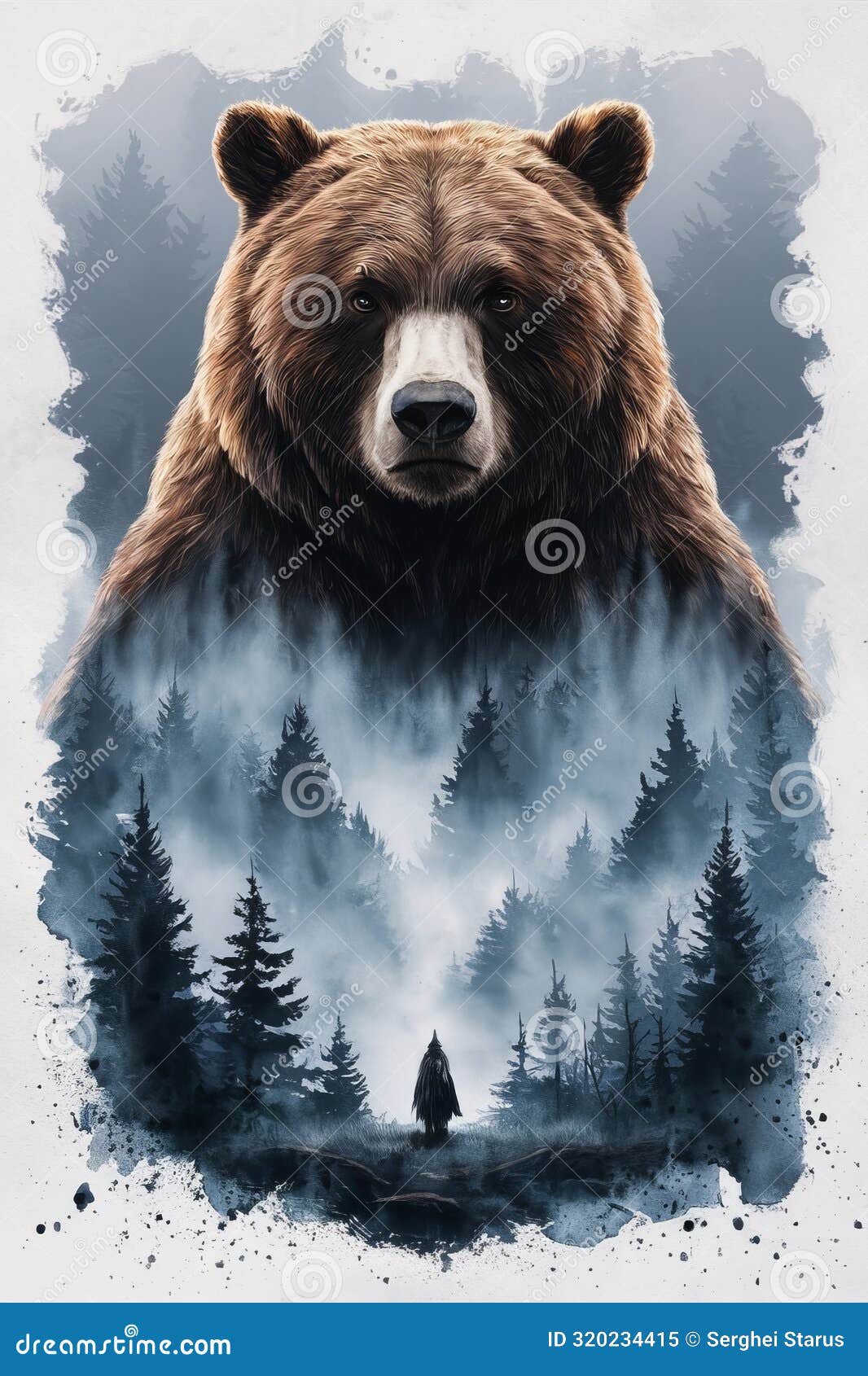 A Large Bear with a Man Standing in Front of it, AI Stock Image - Image ...