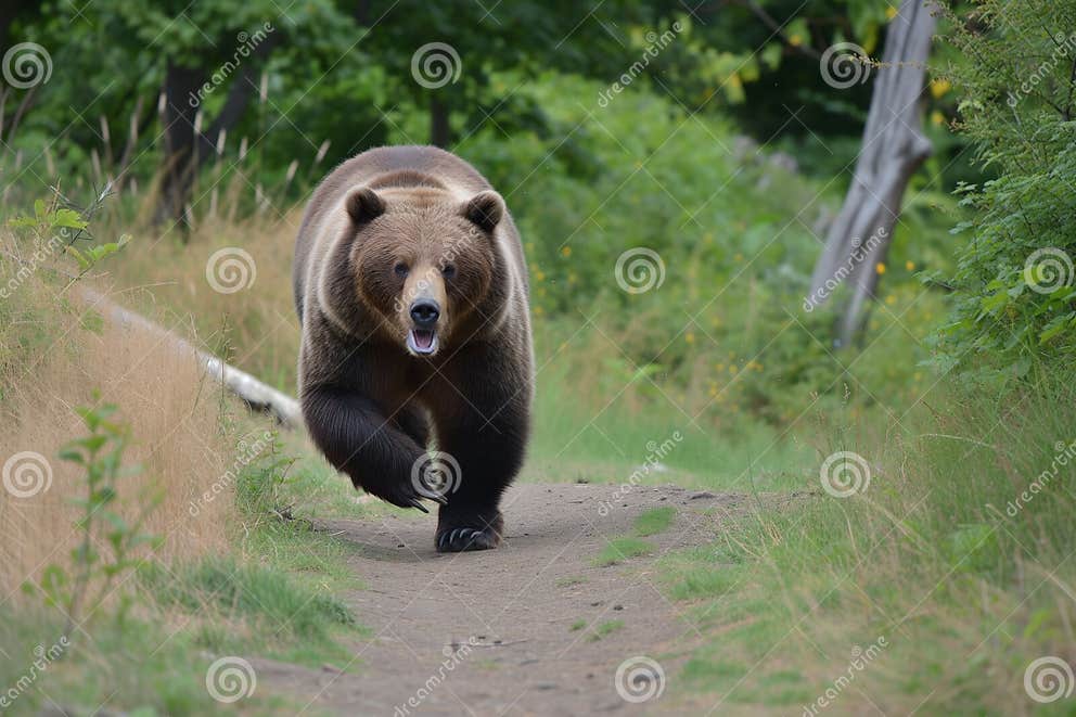 Large Bear Running Down a Trail Stock Photo - Image of generated ...
