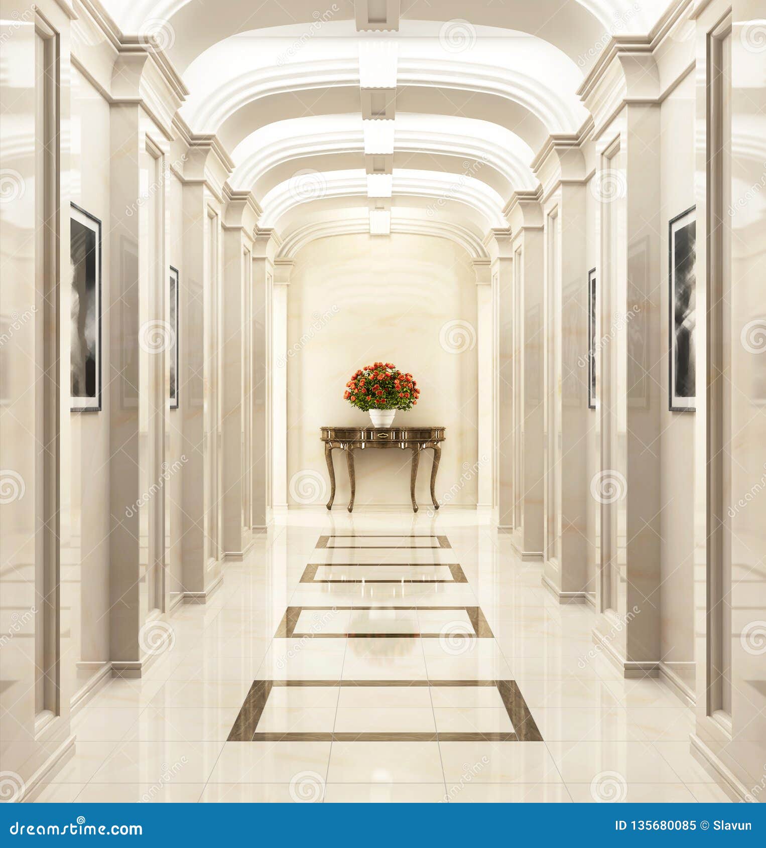 Large Hallway in a Classic Style Stock Image - Image of floor, beige ...