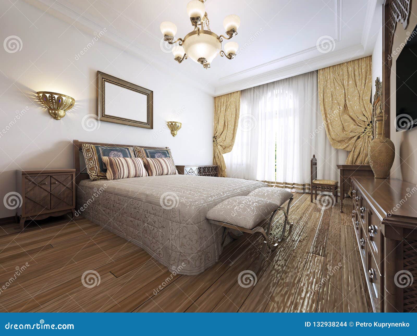 The Large Bed in the Bedroom is Middle Eastern Arabic Style with Stock ...