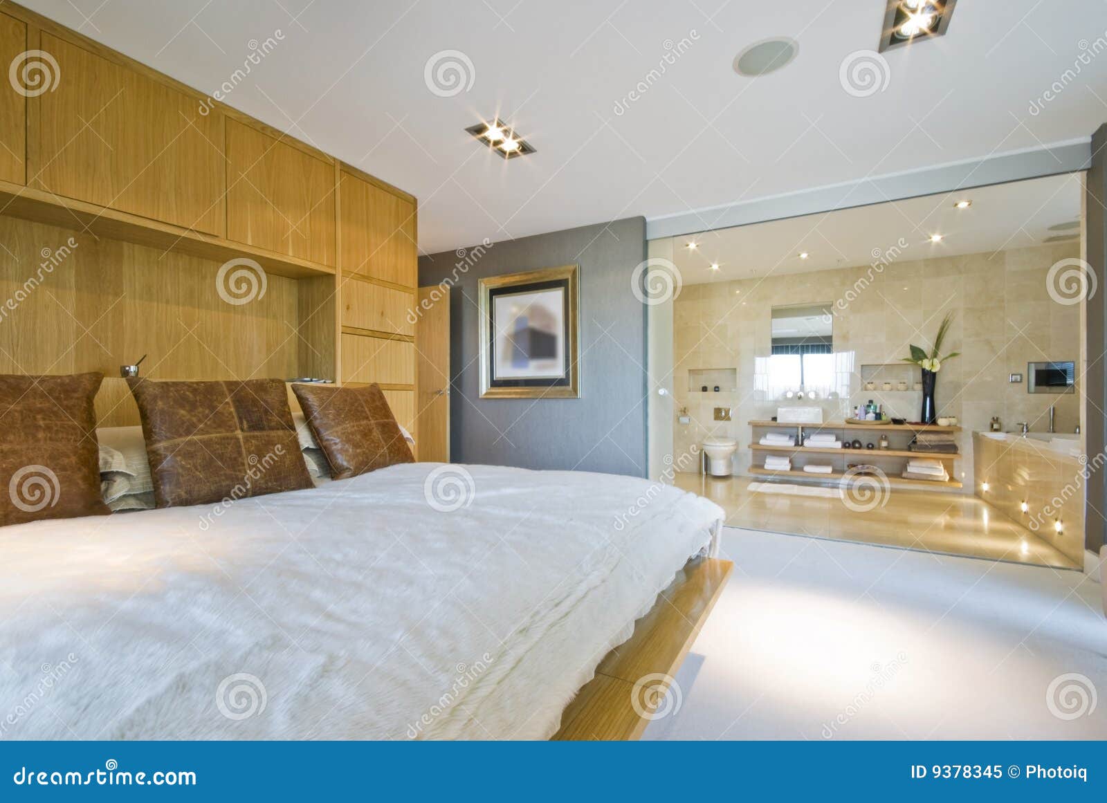 Large Bedroom with En Suite Bathroom Stock Image - Image of painting ...