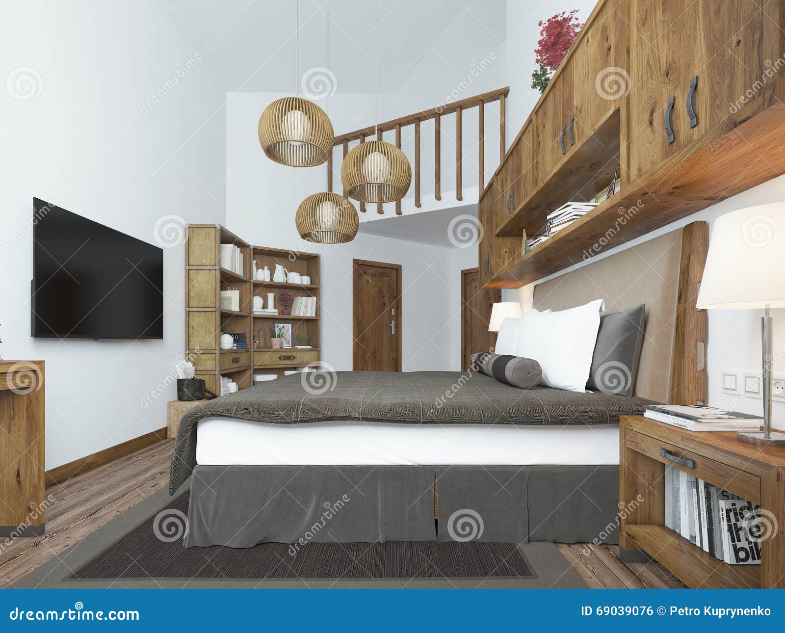 Large Bedroom in Modern Style with Elements of a Rustic Loft. Editorial ...