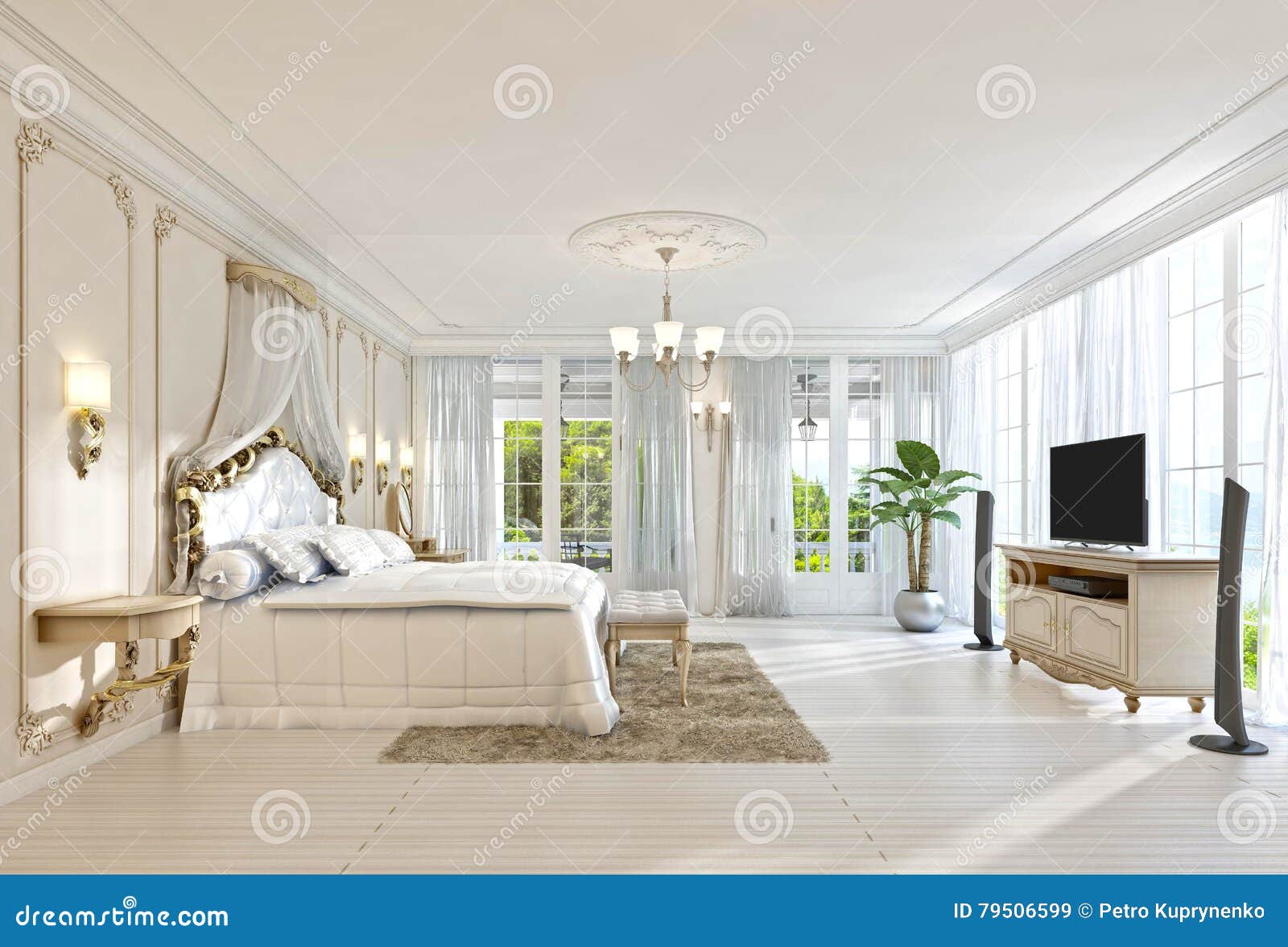 Large Bedroom with Panoramic Windows and Beautiful Views. Stock ...